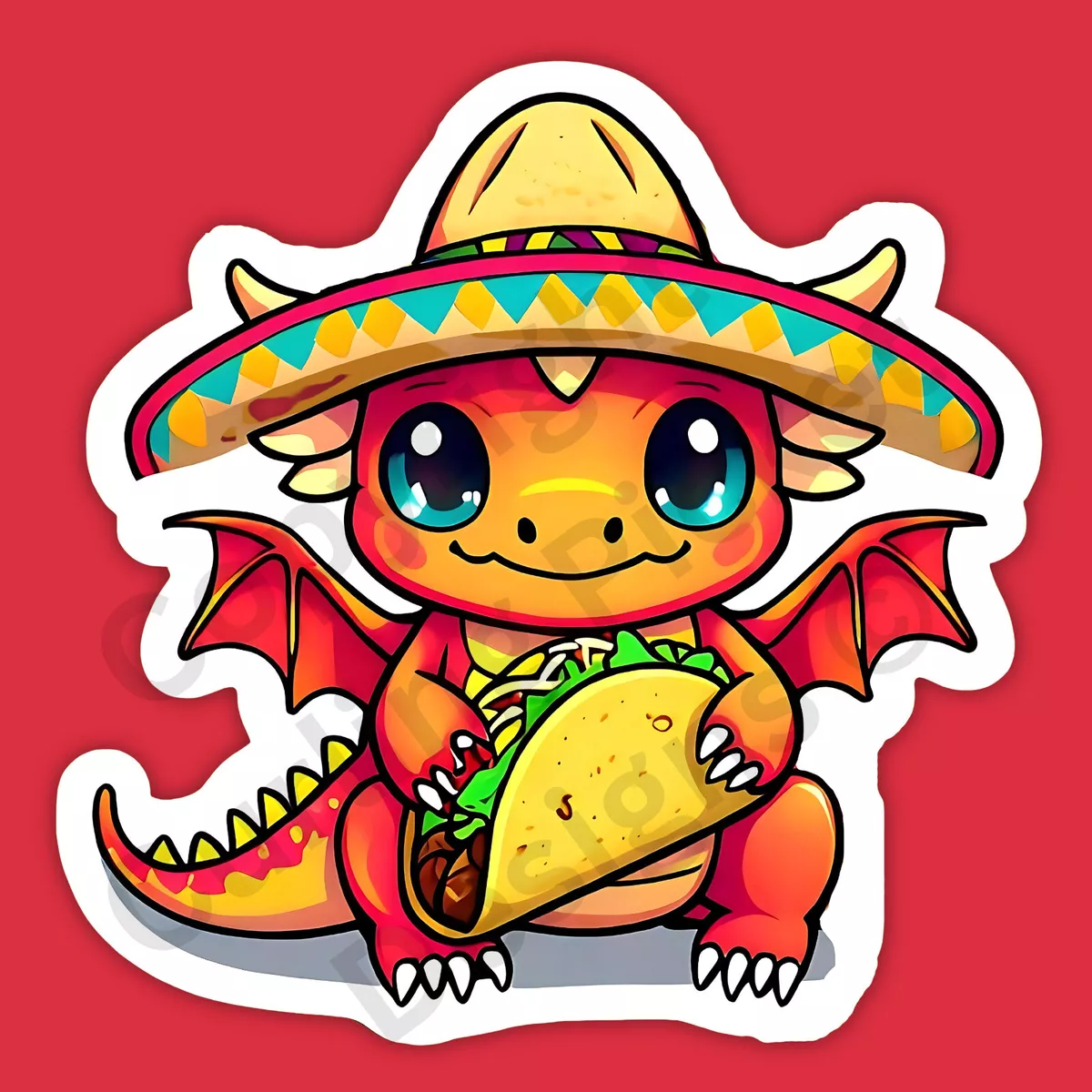 Kira Taco Dragon Foodie Fiesta Sombrero Tuesday Spicy Vinyl Sticker ...
