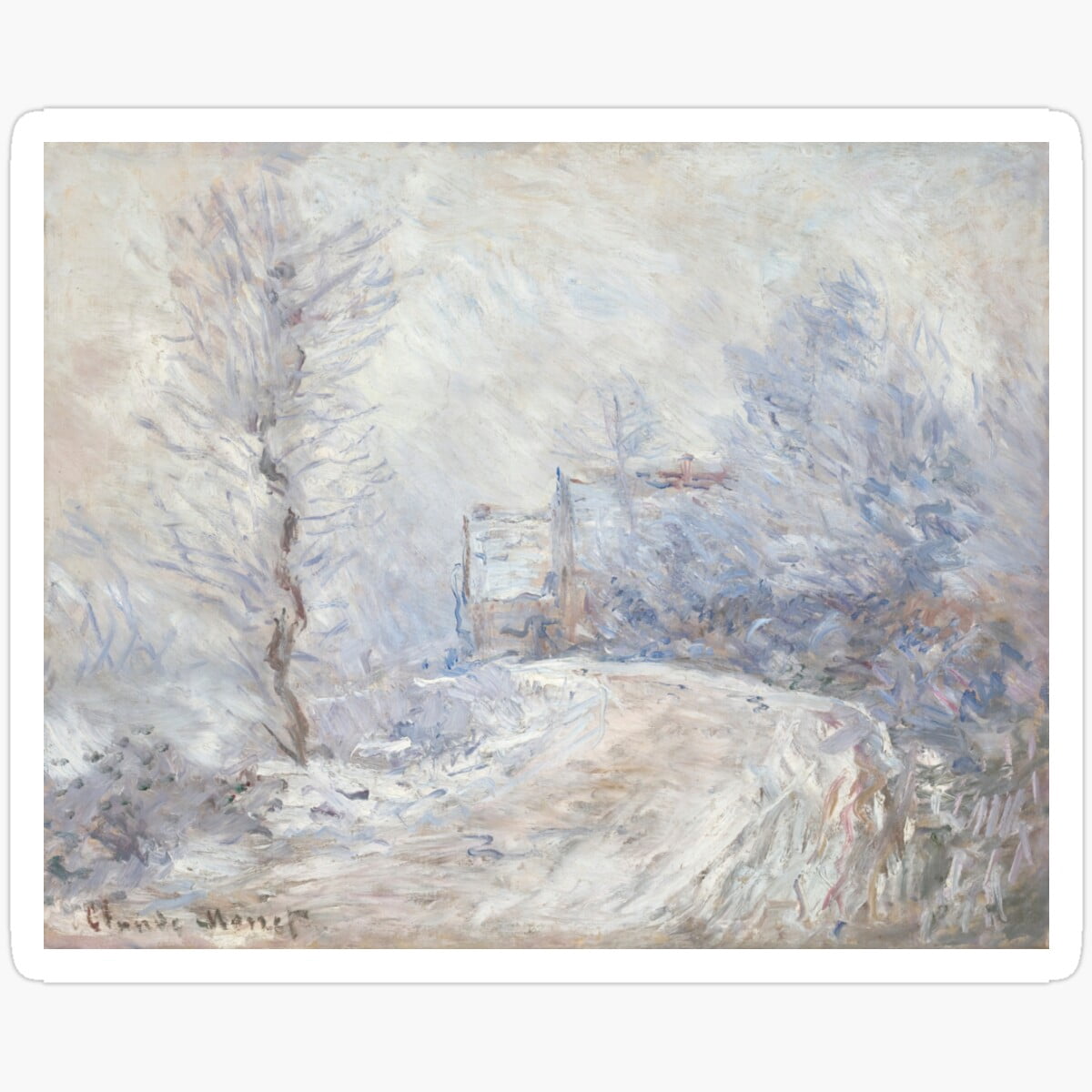 Kira The Entrance to Giverny Under the Snow by Claude Monet Sticker ...