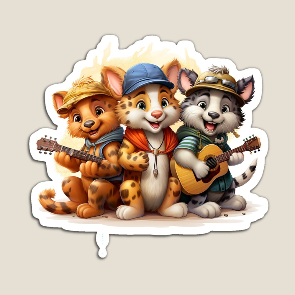 Kira - Three Animals Playing Guitars And Bongo Sticker - 3259 Hot ...