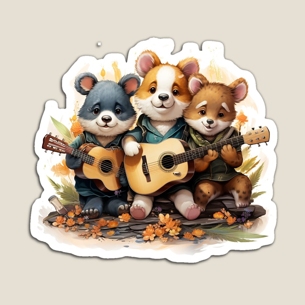 Kira - Three Animals Playing Guitars And Bongo Sticker - 3260 Hot ...