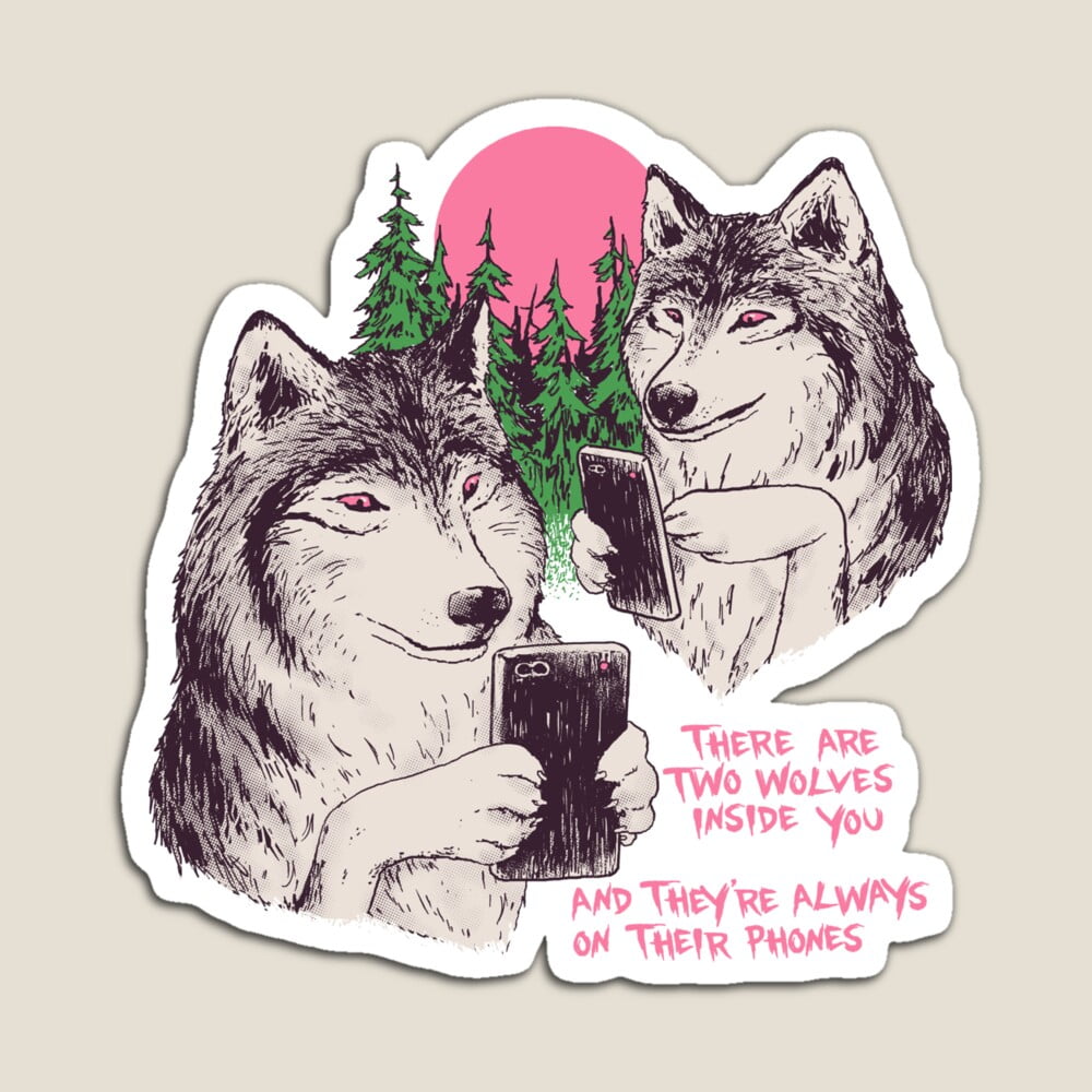 Kira - Two Wolves On Their Phones Sticker - 3085 Hot Trending Vinyl ...