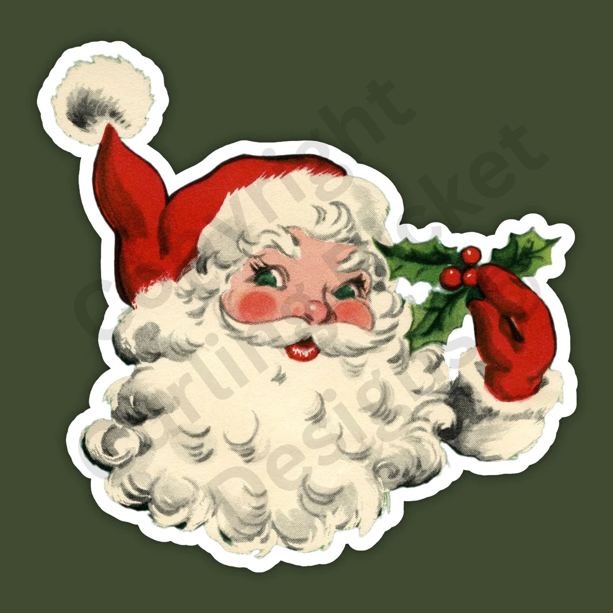 Kira Vintage Christmas Card Style Santa Claus Holiday Holly Vinyl ...