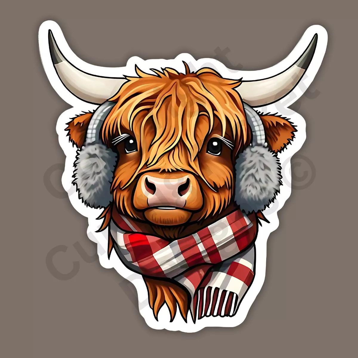 Kira Winter Highland Cow Wearing a Scarf and Earmuffs Farm Funny Vinyl ...