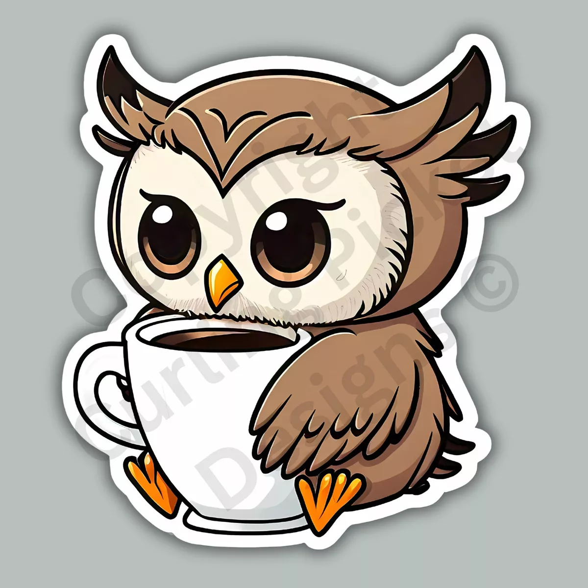 Kira Wise Owl Having A Cup Of Coffee Java Cute Funny Wake Up Vinyl ...