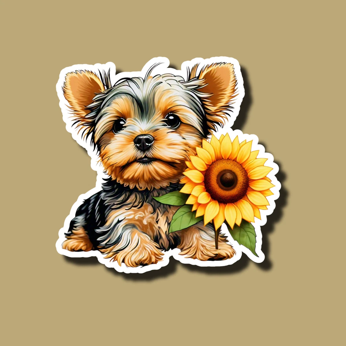 Kira Yorkie Puppy With a Sunflower Cute Vinyl Sticker Waterproof ...