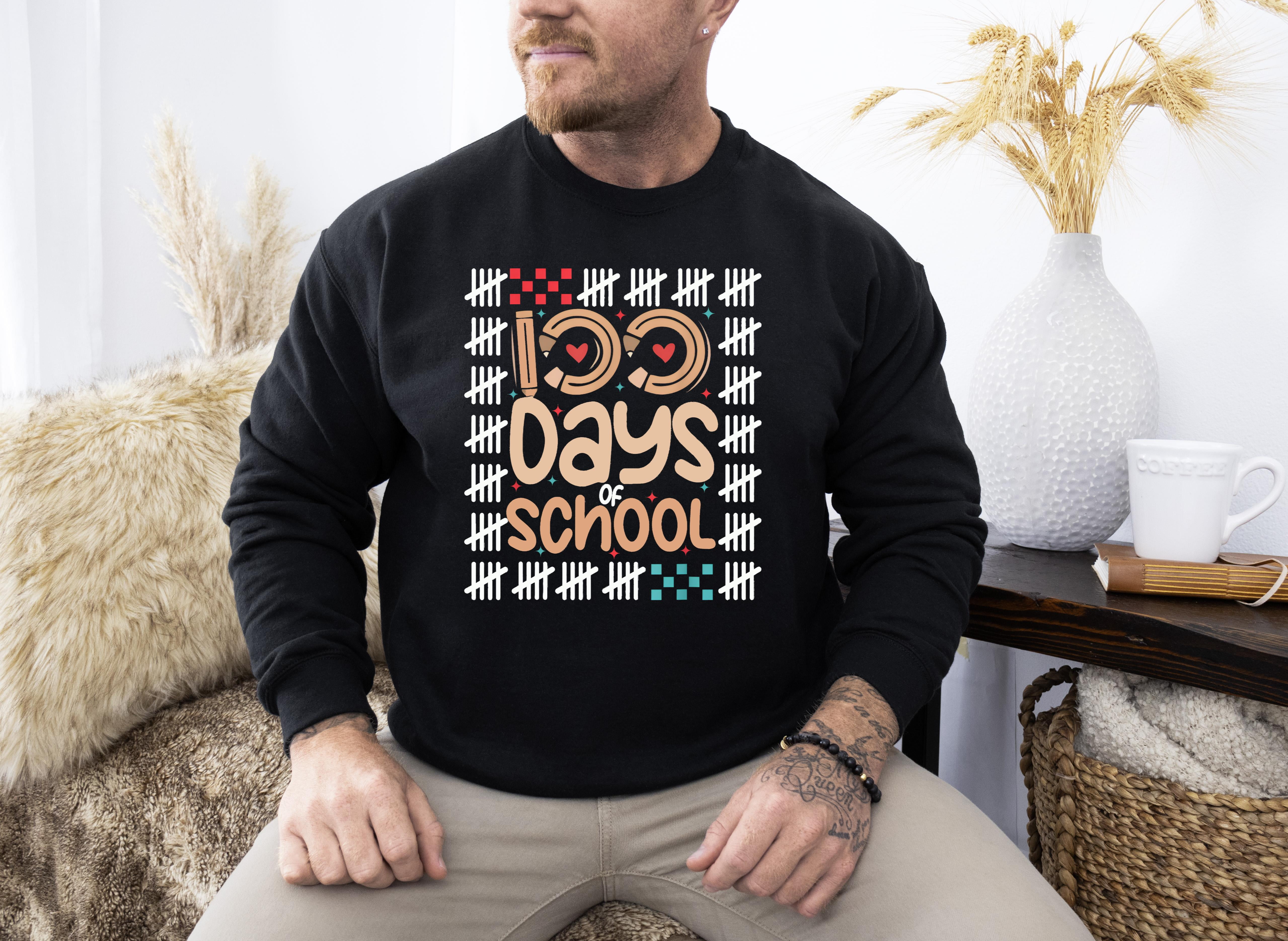 100 Days of School Fun Pencil Design T-Shirt, Colorful Milestone Hoodie ...