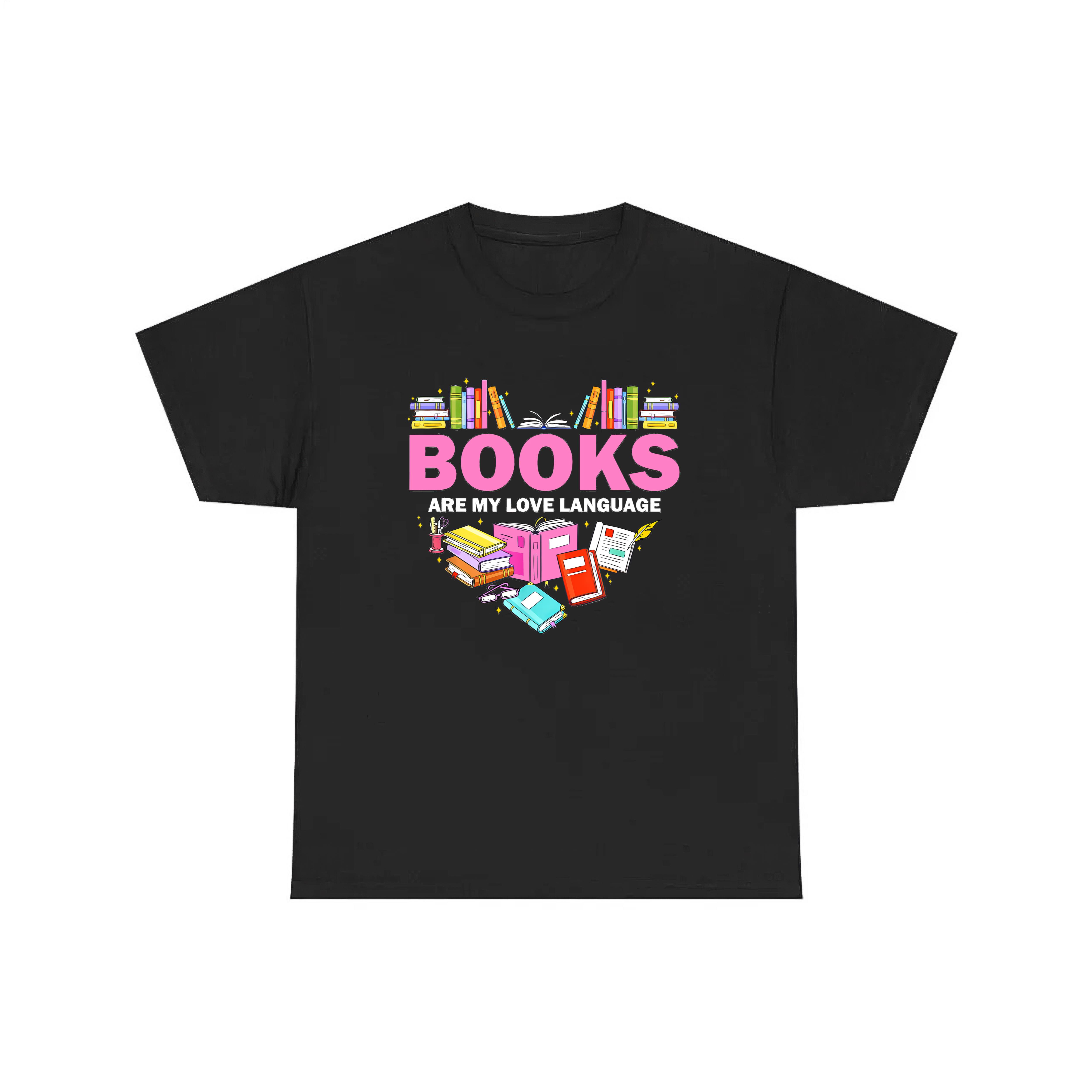 KiraKira Books Are My Love Language T-Shirt, Heart-Shaped Bookshelf ...
