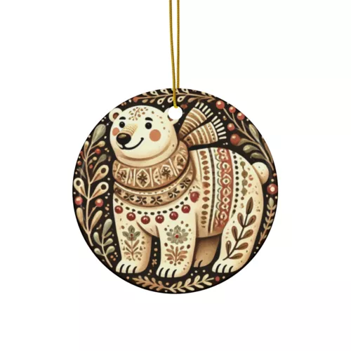 KiraKira Folk Art Polar Bear Christmas Ornament – Handcrafted Holiday ...