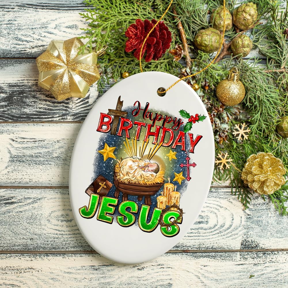 KiraKira Happy Birthday Jesus Christmas Ornament, Nativity Religious ...