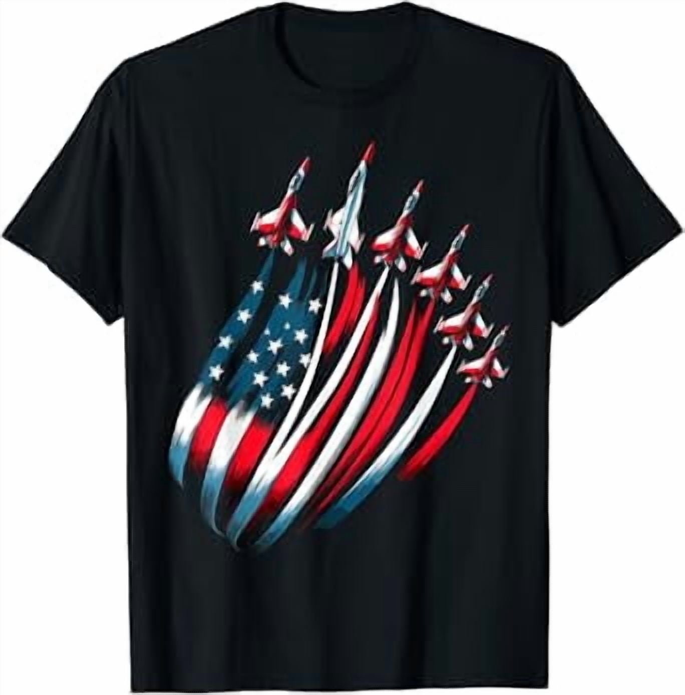 Kiraa Patriotic USA Flag Fighter Jets Boys 4th Of July T-Shirt ...