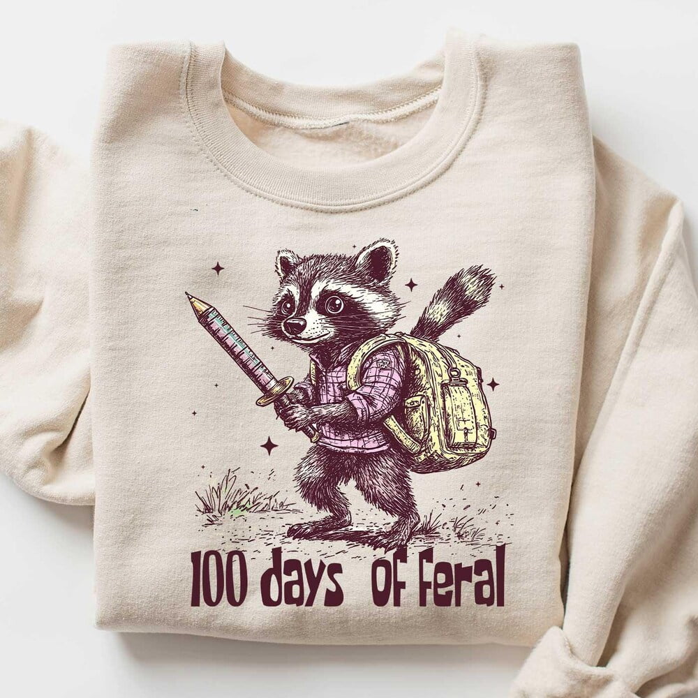 Kiraa Tee With 100 Days Of Feral Raccoon Sweatshirt, 100 Days ...