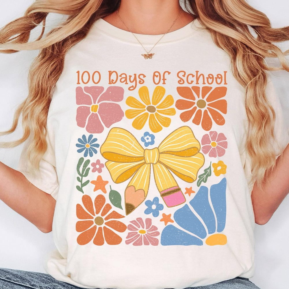 Kiraa Tee With 100 Days Of School Coquette Shirt, Boho 100 Days Of ...