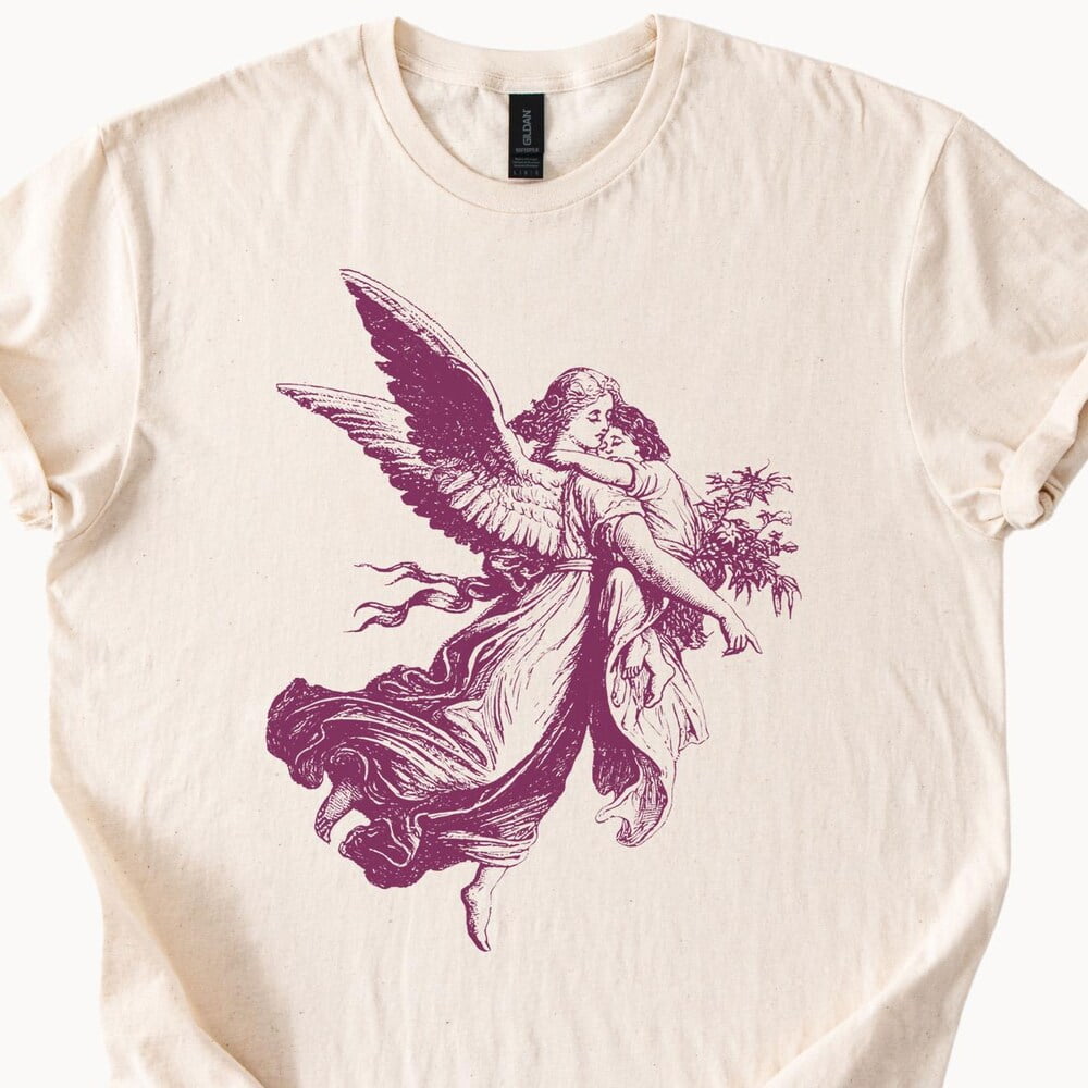 Kiraa Tee With Angel Shirt Graphic Tee Angel Carrying Child Floral ...