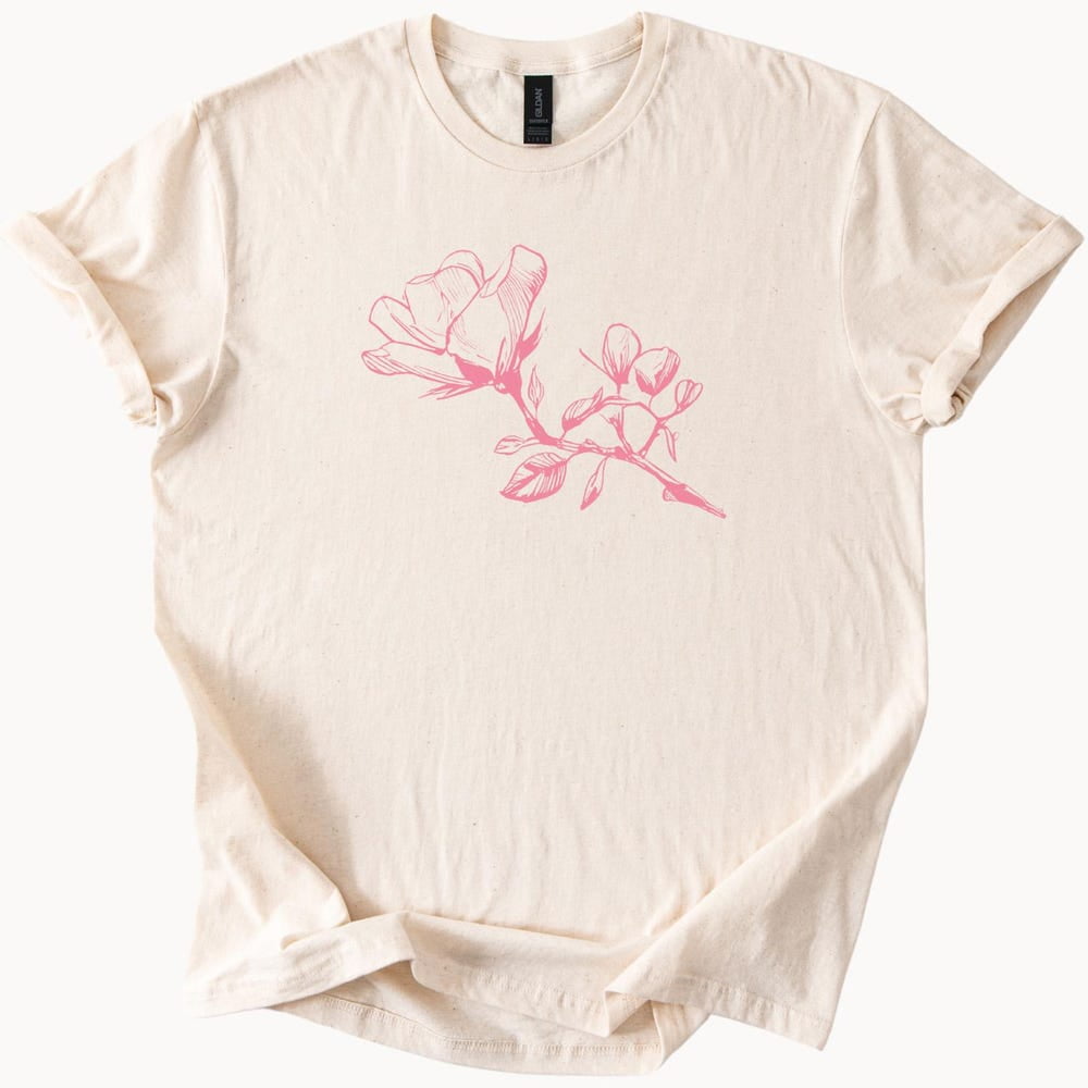 Kiraa Tee With Blush Pink Magnolia Flower T Shirt Botanical Blossom Tee ...