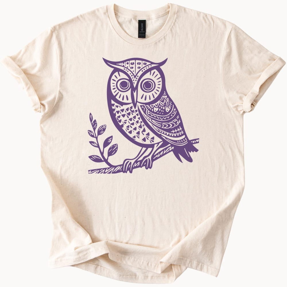 Kiraa Tee With Boho Owl Graphic T Shirt Hand Drawn Purple Owl Art ...