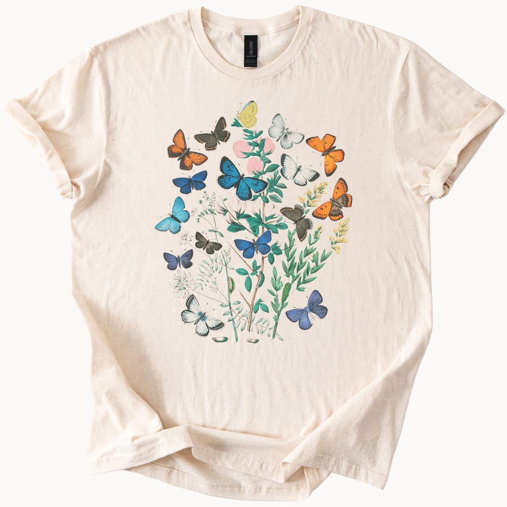 Kiraa Tee With Butterfly Shirt Floral T Shirt Natural Beige Cotton ...