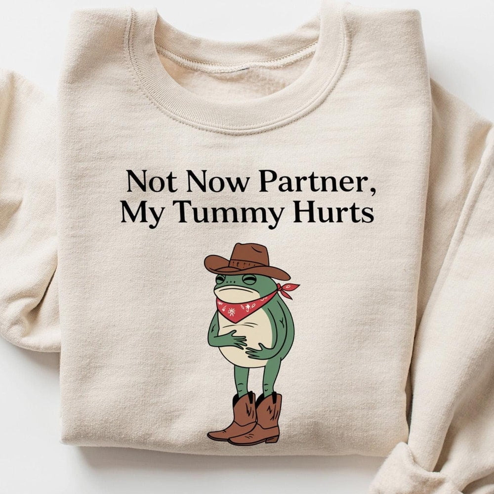 Kiraa Tee With Cowboy Frog Shirt, Not Now Partner My Tummy Hurts, Funny ...
