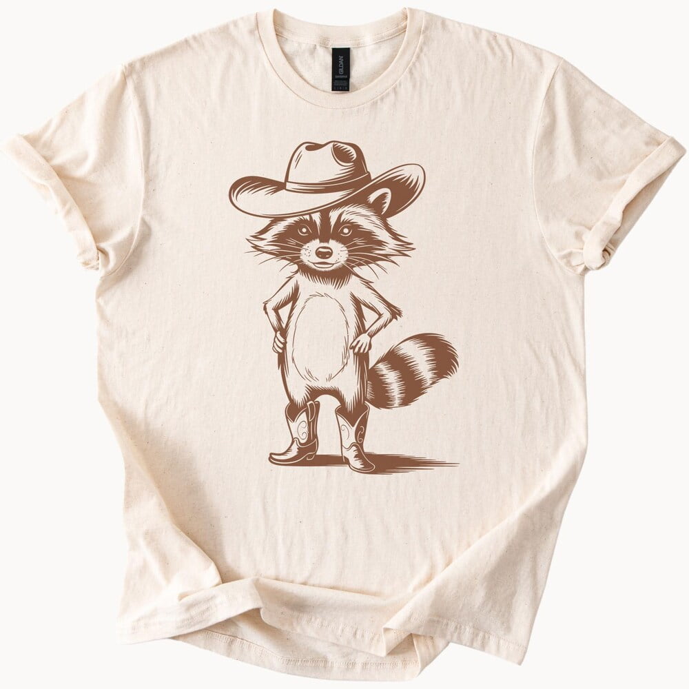Kiraa Tee With Cowboy Raccoon Graphic T Shirt With Western Boots And ...