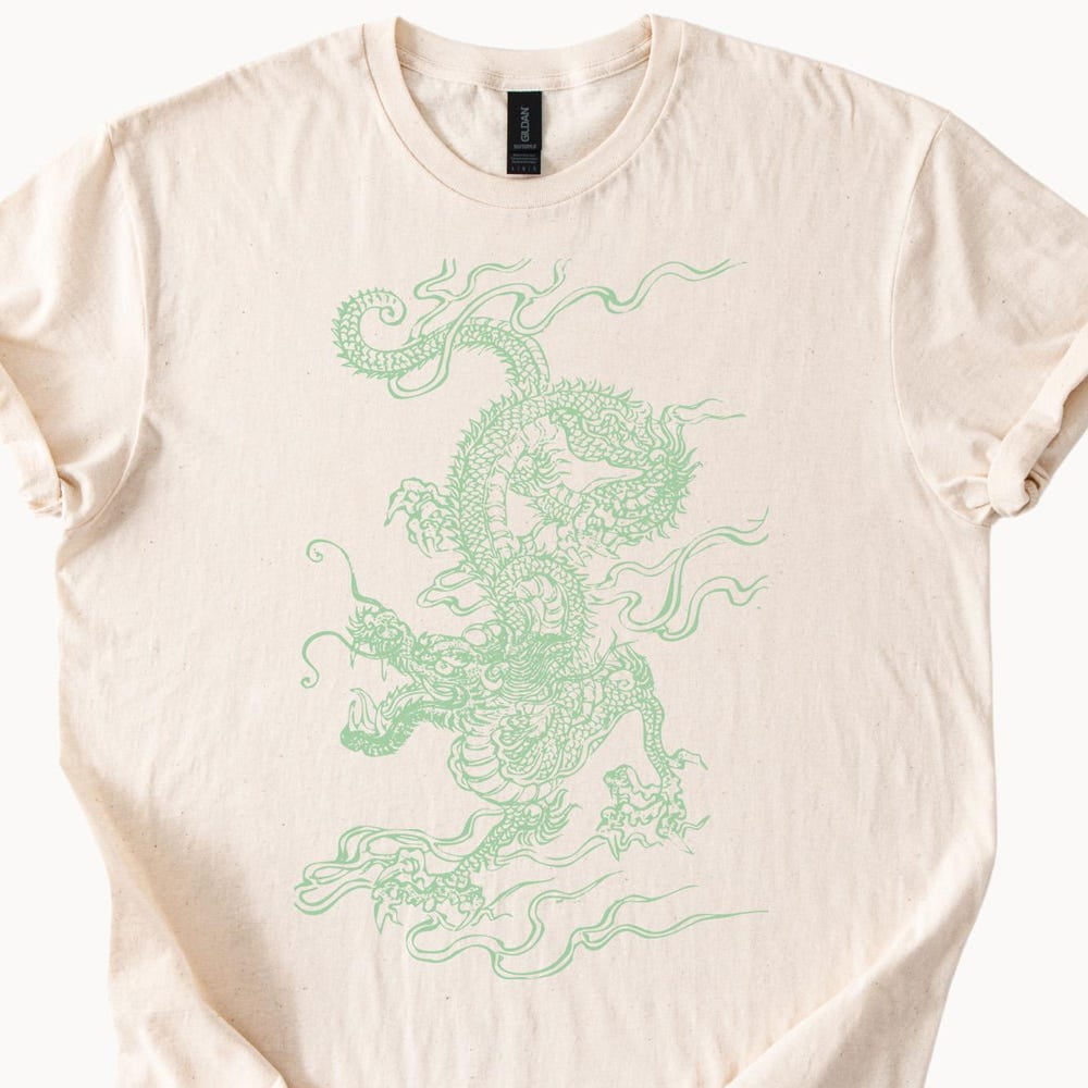 Kiraa Tee With Green Chinese Dragon Art Graphic Tee Mythical Creature ...