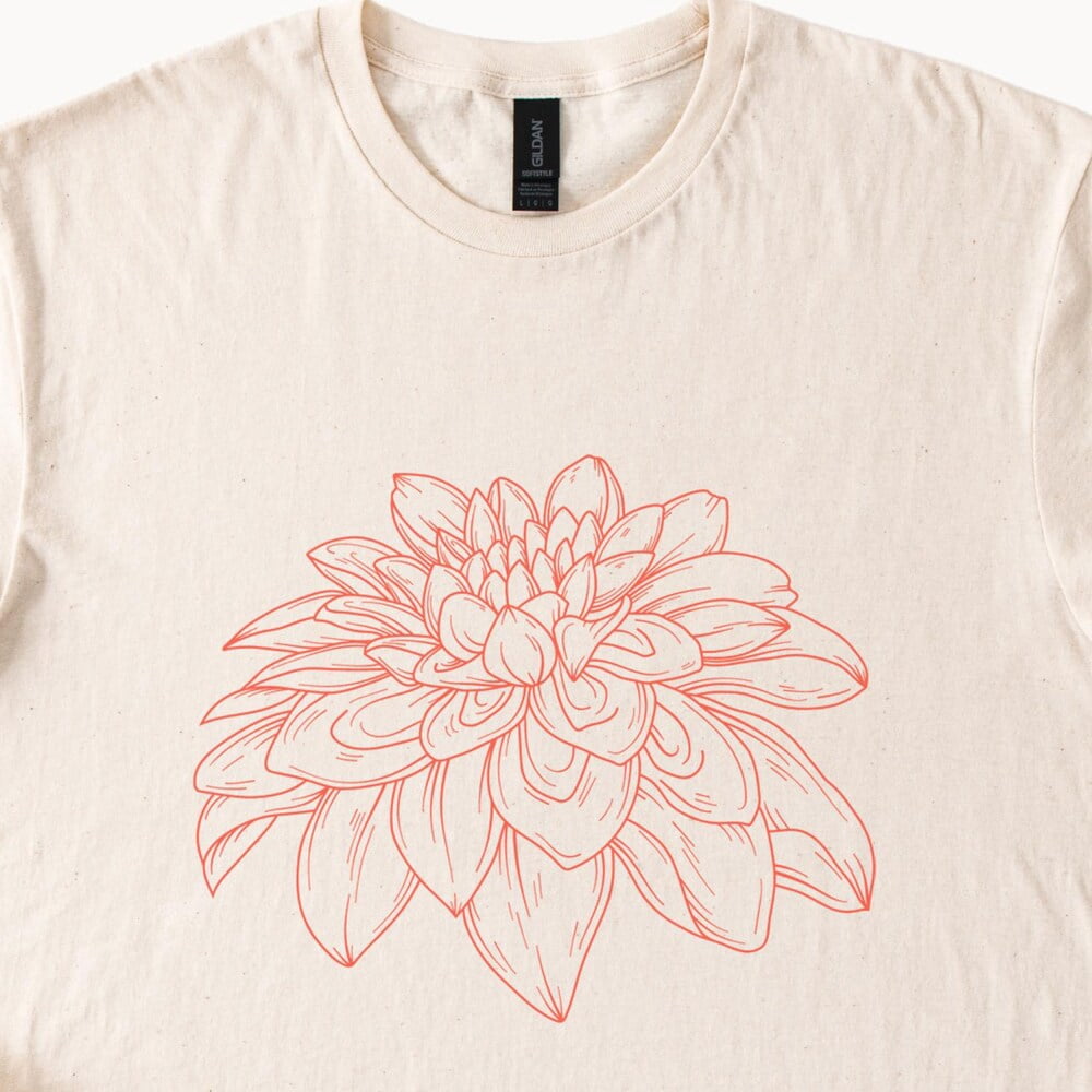 Kiraa Tee with Hand Drawn Dahlia Flower Graphic Tee Botanical Line Art ...