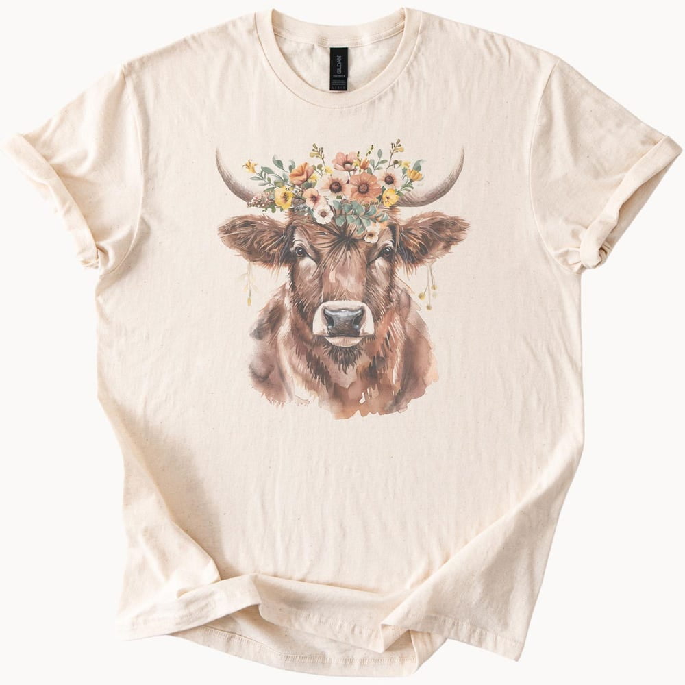 Kiraa Tee With Highland Cow Floral Crown Shirt Boho Farm Animal Graphic ...