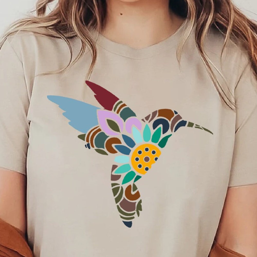 Kiraa Tee With Hummingbird Shirt, Hummingbird Gift, Floral Hummingbird ...