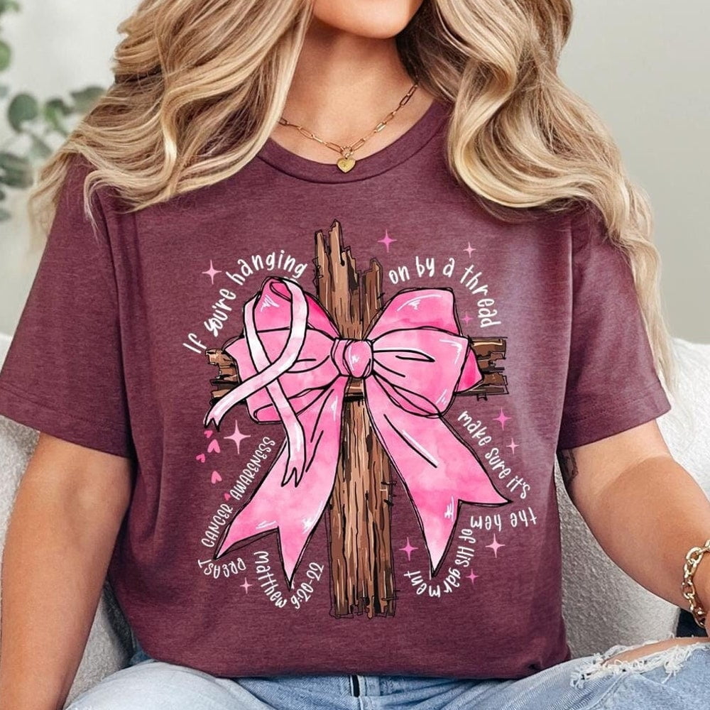 Kiraa Tee With Jesus Pink Bow Cross Breast Cancer, Breast Cancer ...