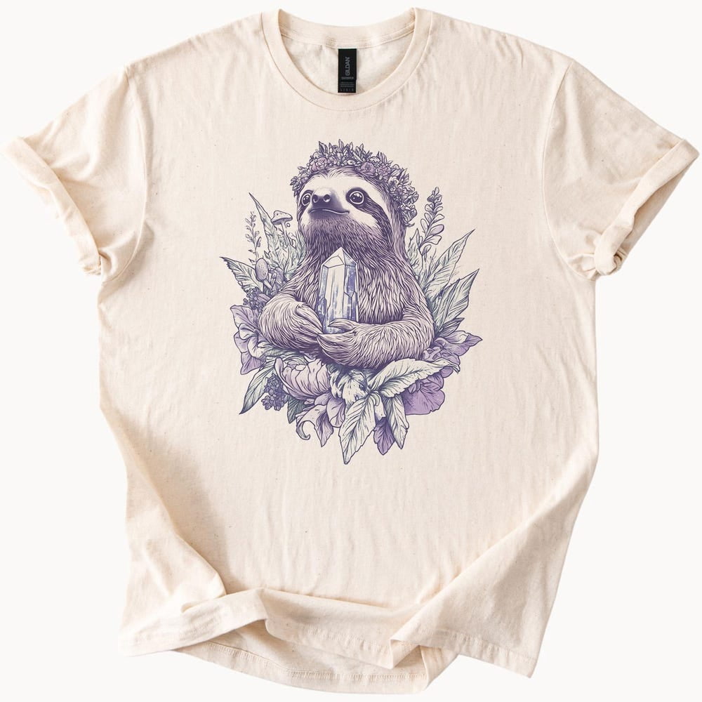 Kiraa Tee With Mystical Sloth Holding Crystal In Floral Wreath Boho ...