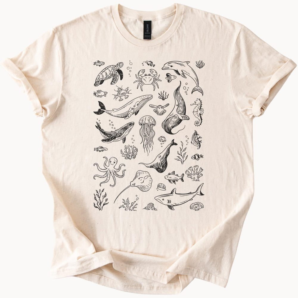 Kiraa Tee With Ocean Sea Life Graphic Tee Sea Turtle Whale Shark ...