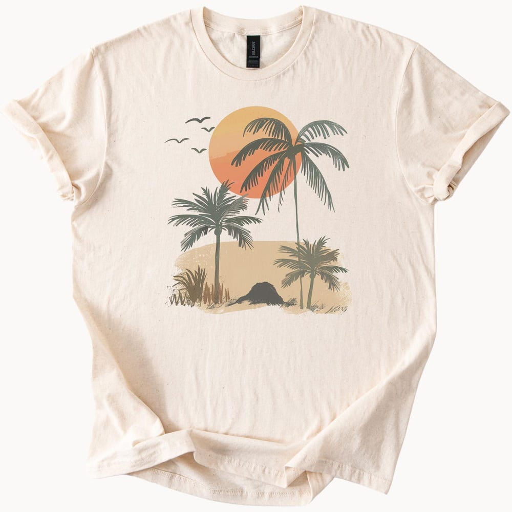 Kiraa Tee With Palm Tree Sunset Graphic Tee Tropical Beach Scene Shirt ...