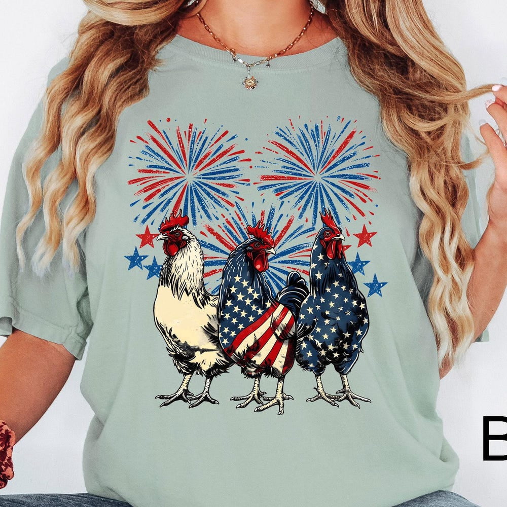 Kiraa Tee With Patriotic Usa Chicken Shirt, 4Th Of July Farm Shirt ...