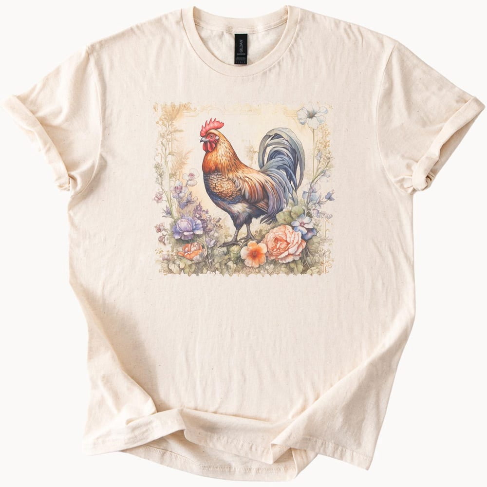 Kiraa Tee With Rooster Graphic T Shirt Colorful Farm Chicken Floral ...