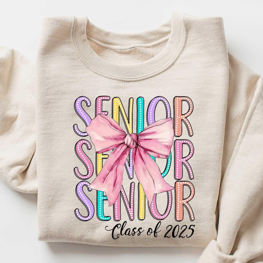 Kiraa Tee With Senior Coquette 2025 Sweatshirt, Pink Bow Senior 2025 ...