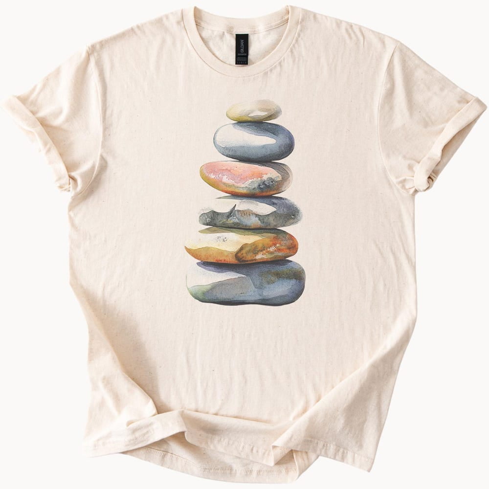 Kiraa Tee With Stacked Stones Watercolor Graphic Tee Zen Nature ...