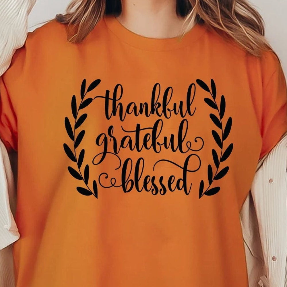 Kiraa Tee With Thankful Grateful Blessed Shirt, Thanksgiving Shirt ...