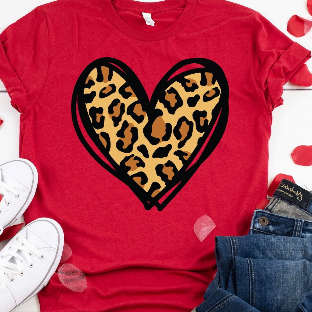 Kiraa Tee With Valentine'S Day Leopard Print Shirt, Leopard Heart Shirt ...