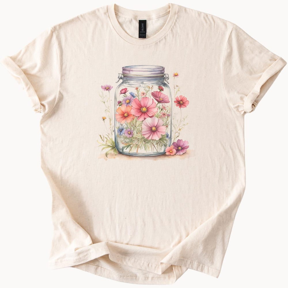 Kiraa Tee With Wildflower Bouquet In Mason Jar Graphic Shirt Floral Garden Tee Cottagecore ...