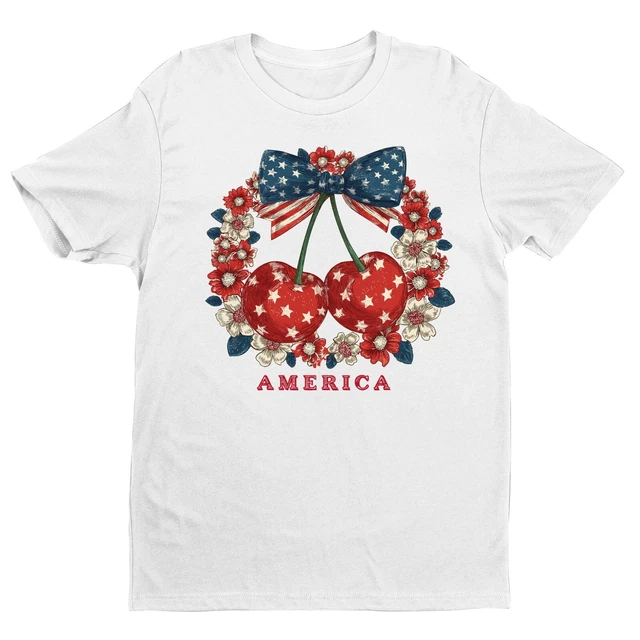 Kiraa Tee With 4Th Of July Bow Coquette Shirt, Cherry Shirt, American ...