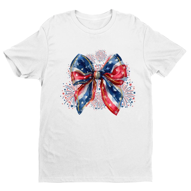 Kiraa Tee With 4Th Of July Shirt, Coquette American Flag Shirt, Usa Bow ...