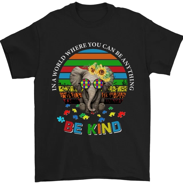 Kiraa Tee With Be Kind Elephant Autism Autistic Mens S-5Xl T-Shirt ...