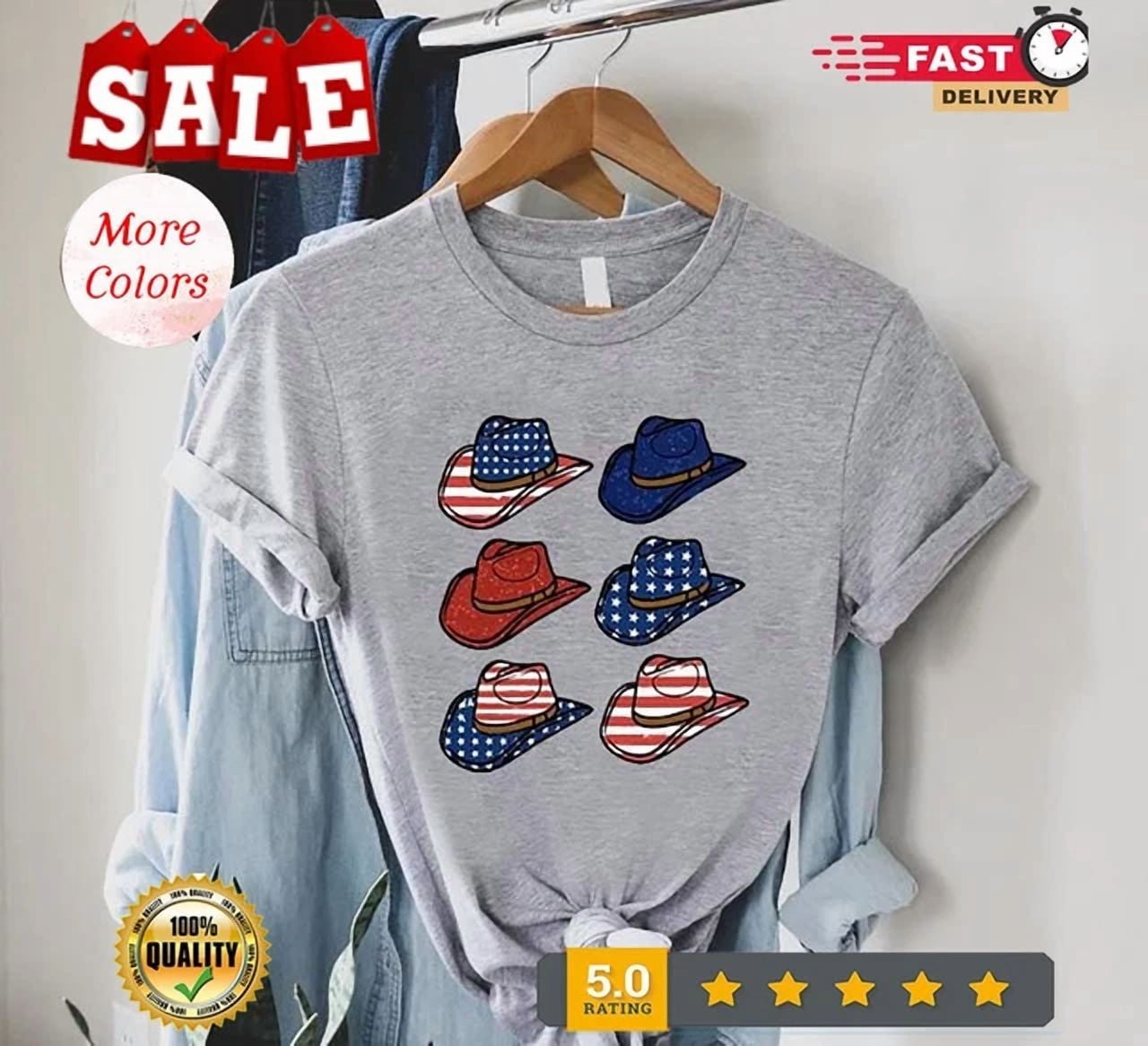 Kiraa Tee With Cowboy Hat 4Th Of July T-Shirt, Patriotic 4Th Of July ...