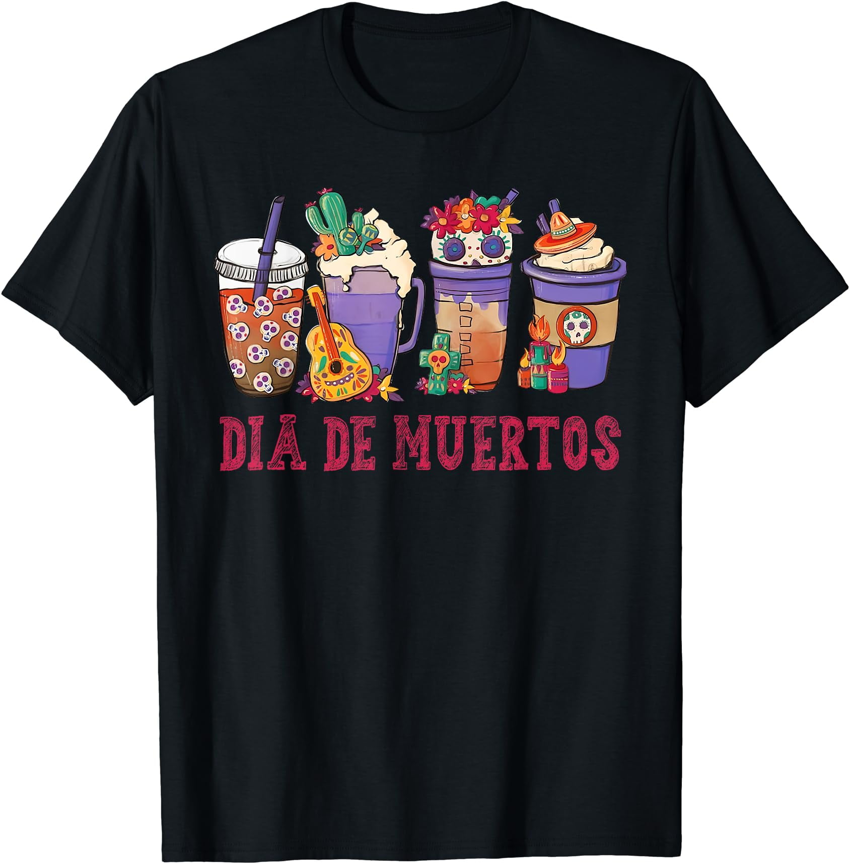 Kiraa Tee With Cups Of Coffee Latte Sugar Skull Dia De Muertos Halowen ...