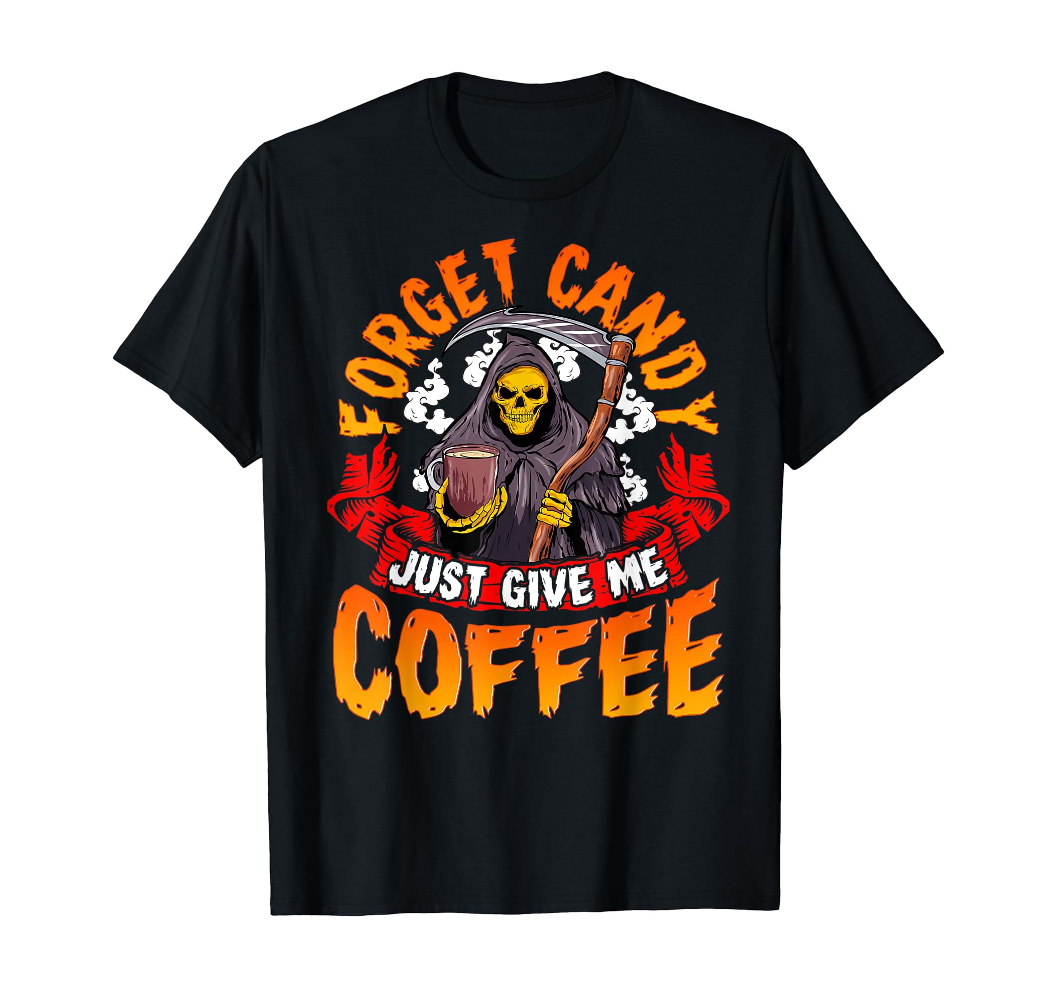 Kiraa Tee With Funny Grim Reaper Sickle Coffee Lover Halowen Candy ...