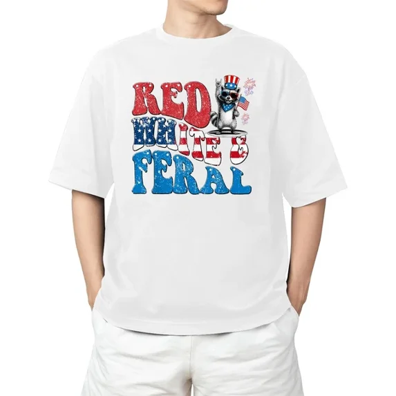 Kiraa Tee With Red White And Feral Usa 4Th Of July T-Shirt Birthday ...