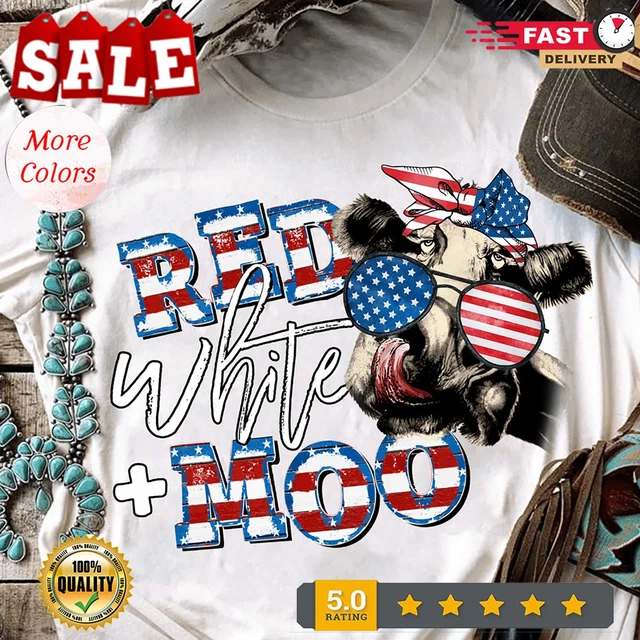Kiraa Tee With Red White And Moo Cow With Glasses American Independence ...