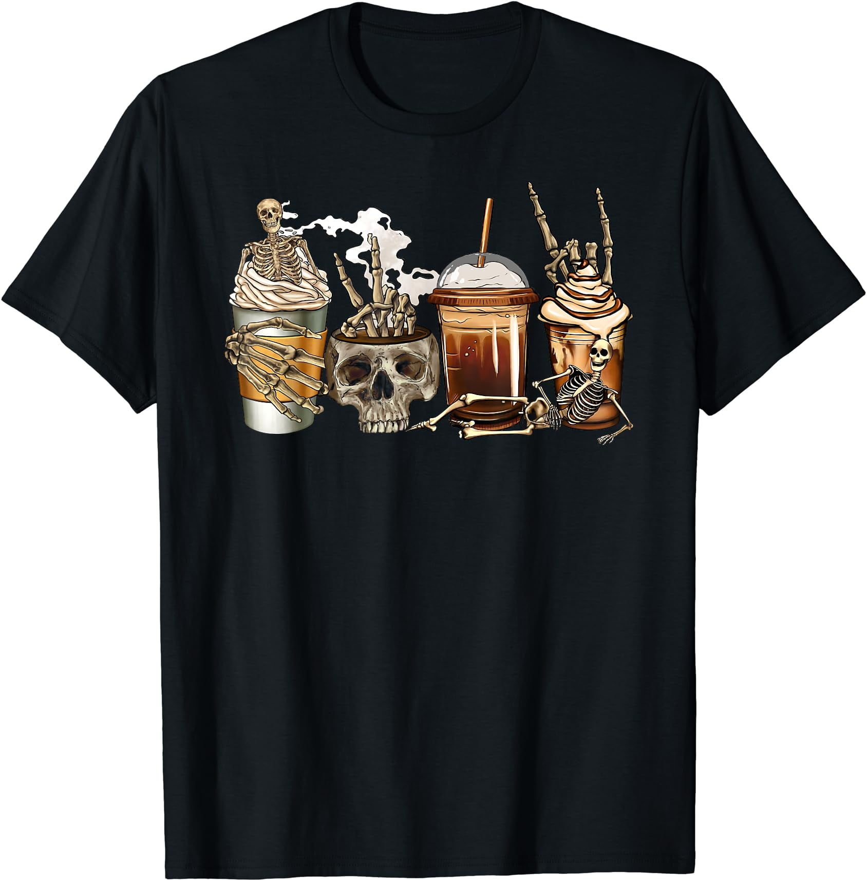 Kiraa Tee With Skeleton Coffee Latte Skull Caffeinated Halowen ...