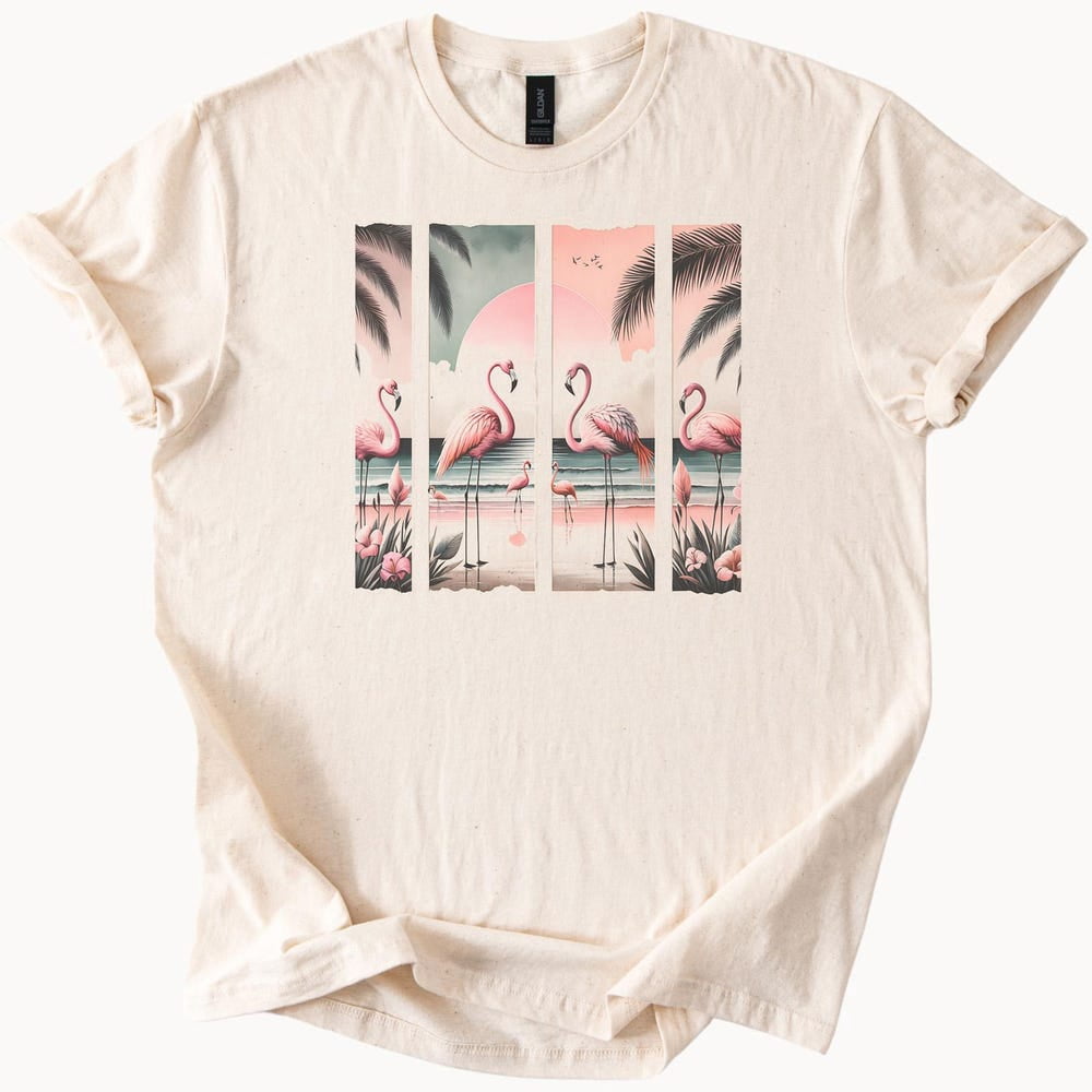 Kiraa Tee With Tropical Flamingo Beach Tshirt Pink Bird Graphic Tee ...