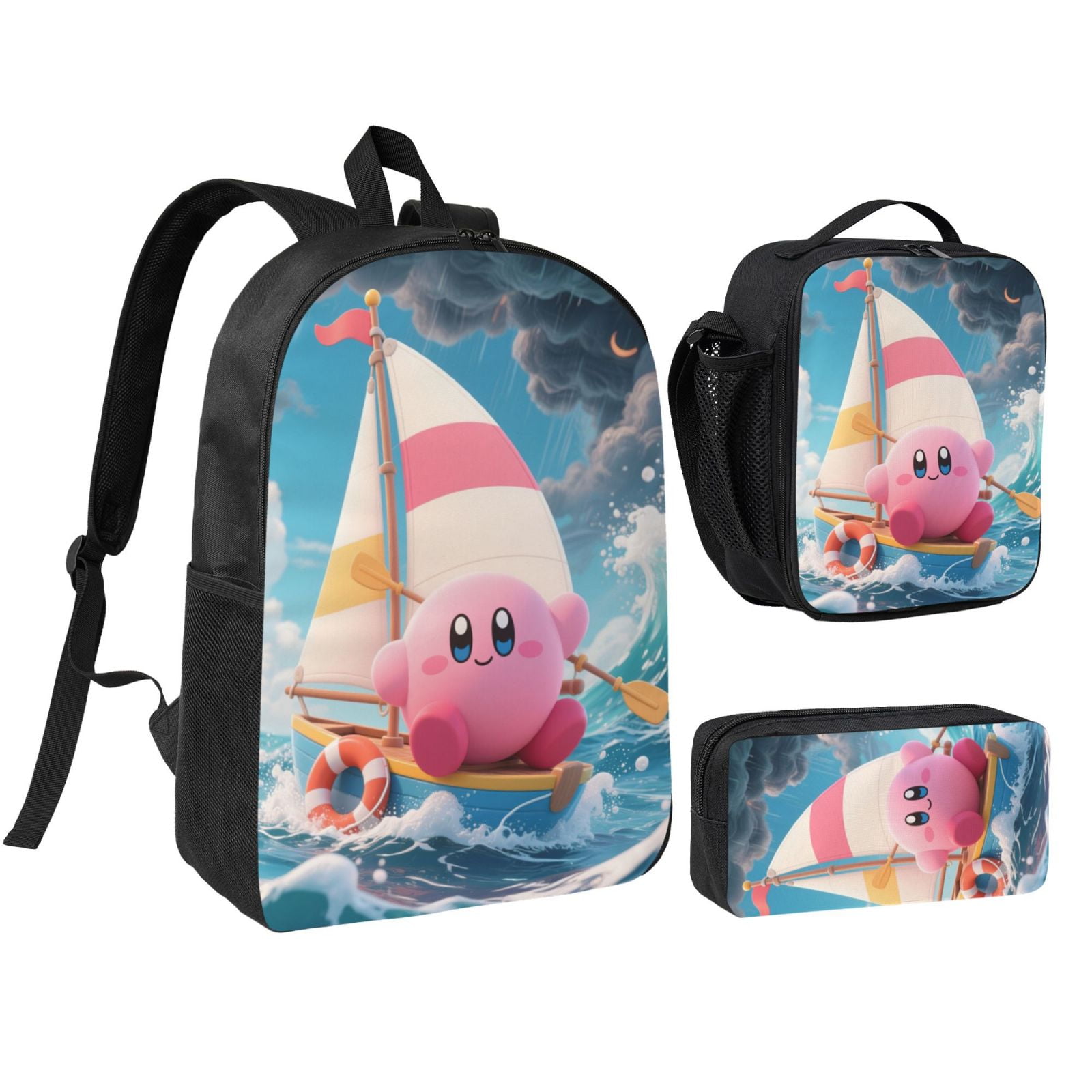 Kirby 3pcs Backpack Set With Lunch Bag And Pencil Case, Lightweight ...