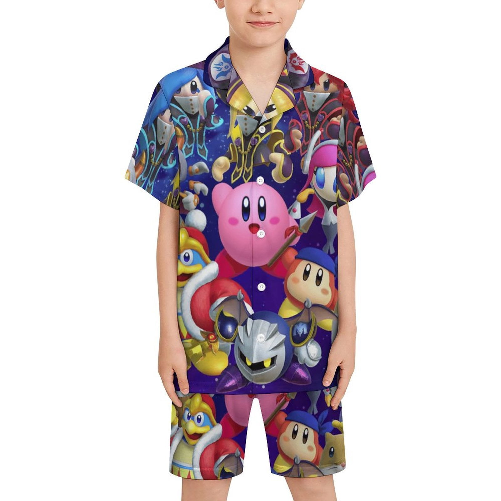 Kirby Boys 2-Piece Satin Pajama Set Short Sleeve Top And Shorts, Soft ...
