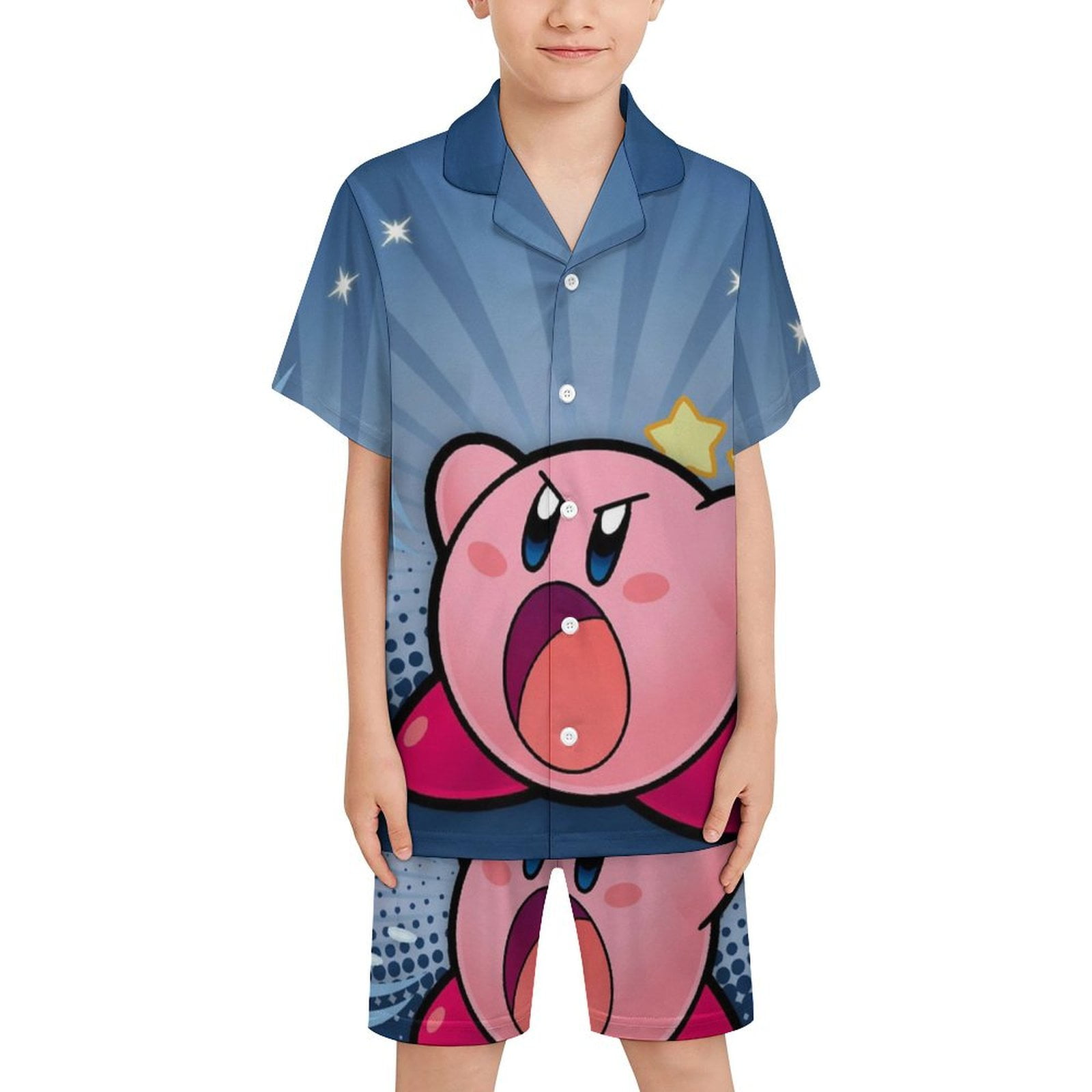 Kirby Boys 2-Piece Satin Pajama Set Short Sleeve Top And Shorts, Soft And Cozy Sleepwear for ...